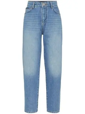 Philipp Plein Logo-appliqué High-rise Tapered Jeans - Blue