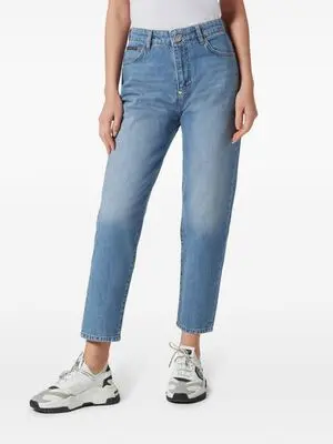 Philipp Plein Logo-appliqué High-rise Tapered Jeans - Blue