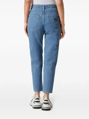 Philipp Plein Logo-appliqué High-rise Tapered Jeans - Blue