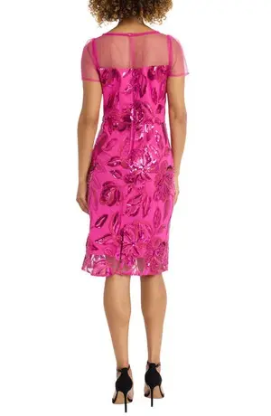 Maggy London Sequin Mesh Yoke Sheath Dress