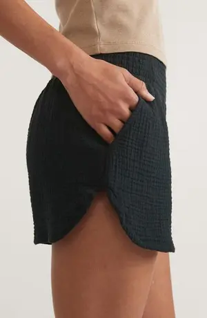Marine Layer Corinne Smocked Double Cloth Cotton Shorts - Black