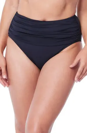 ROD BEATTIE Kore Shirred High Waist Bikini Bottom - Black