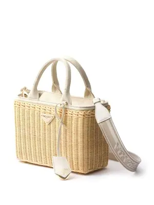 Prada Wicker Tote Bag With Triangle Logo