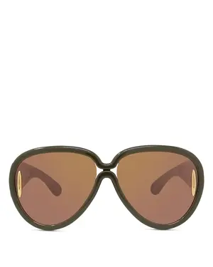 Loewe Wave Mask Pilot Sunglasses - Green/brown Mirrored Solid