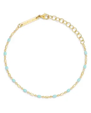 Zoe Chicco 14k Yellow Gold Enamel Bead & Bar Link Bracelet - Blue/gold
