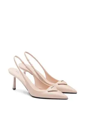 Prada 75mm Brushed Leather Slingback Pumps
