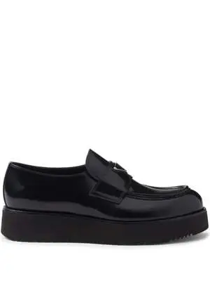 Prada Logo-plaque Brushed Leather Loafers - Black