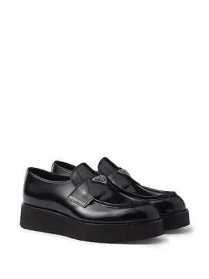 Prada Logo-plaque Brushed Leather Loafers - Black