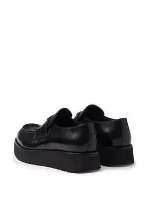 Prada Logo-plaque Brushed Leather Loafers - Black
