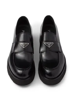 Prada Logo-plaque Brushed Leather Loafers - Black