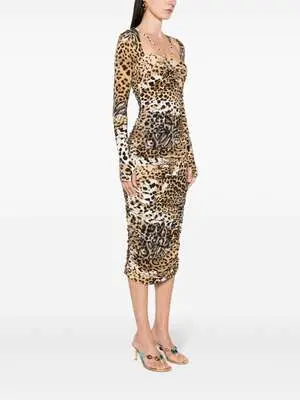 Roberto Cavalli Jaguar Skin-print Ruched Dress - Neutrals