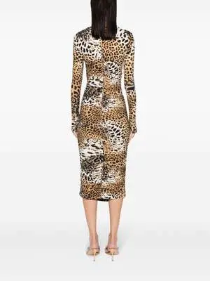 Roberto Cavalli Jaguar Skin-print Ruched Dress - Neutrals