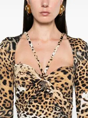 Roberto Cavalli Jaguar Skin-print Ruched Dress - Neutrals