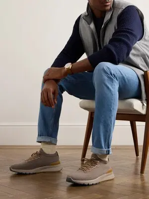 Brunello Cucinelli Leather-trimmed Knit Sneakers - Neutrals