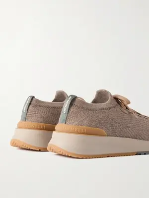 Brunello Cucinelli Leather-trimmed Knit Sneakers - Neutrals