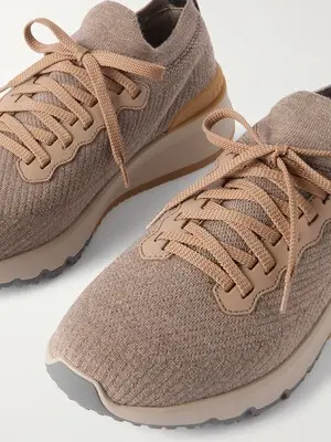 Brunello Cucinelli Leather-trimmed Knit Sneakers - Neutrals