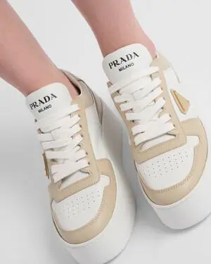 Prada Downtown Leather Sneakers - Desert/white