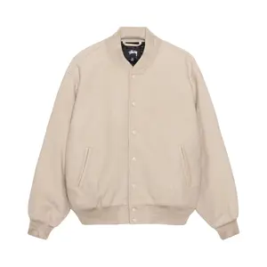 StüSsy Sport Melton Varsity Jacket - Cream | Editorialist