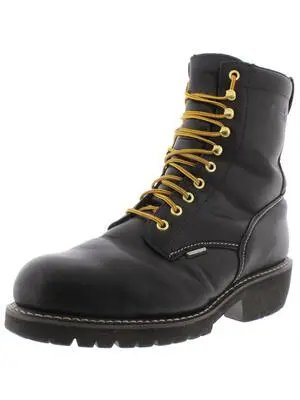 WORK AMERICA Mens Leather Logger Work Boots - Black