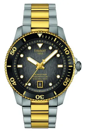 TISSOT Seastar 1000 Powermatic 80 Bracelet Watch - Black/ Yellow Gold/ Silver