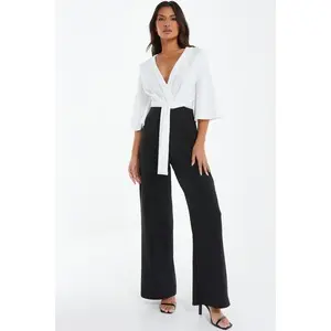 QUIZ Two Toned Scuba Crepe Jumpsuit - Black