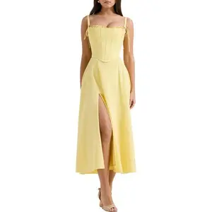 House Of Cb Clarabelle Corset Bodice Pima Cotton Blend Cocktail Dress - Light Yellow
