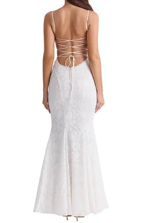 House Of Cb Joan Floral Appliqué Mermaid Gown - Ivory