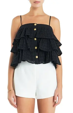 English Factory Tiered Broderie Lace Camisole - Black