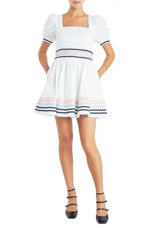 English Factory Rickrack Trim Fit & Flare Mini Dress - White