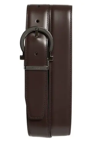 FERRAGAMO Gancio Reversible Leather Belt - Moro Nero