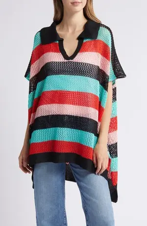 NIKKI LUND Stripe Open Stitch Sweater - Red Multi