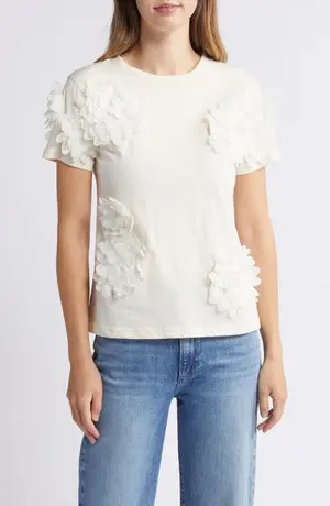 NIKKI LUND Celine Flower Appliqué Top - Ivory