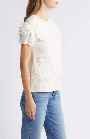NIKKI LUND Celine Flower Appliqué Top - Ivory