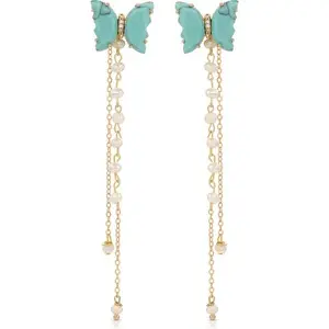 Ettika Butterfly & Freshwater Pearl Drop Earrings - Turquoise