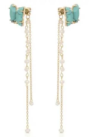 Ettika Butterfly & Freshwater Pearl Drop Earrings
