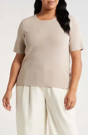TAHARI ASL Short Sleeve Sweater - Sand