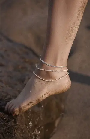 ST. MORAN Edie Herringbone Chain Anklet - Silver