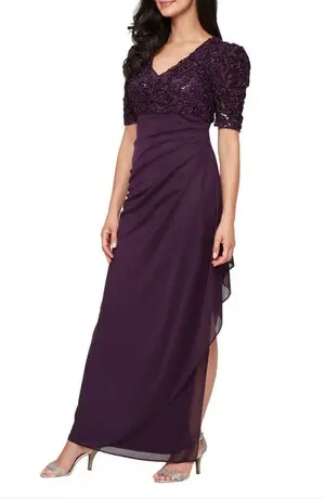 Alex Evenings Embellished Empire Waist Gown - Deep Plum