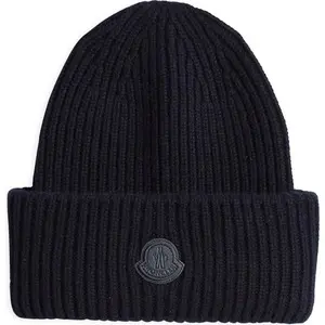 Moncler Logo Cashmere Beanie - Navy