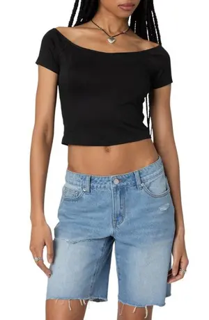 EDIKTED Alexandera Ballet Neck Crop T-shirt - Black
