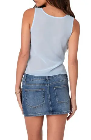 EDIKTED Chiffon Lace Trim Asymmetric Tank Top - Light-blue