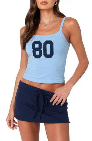 EDIKTED 80s Appliqué Graphic Tank - Blue