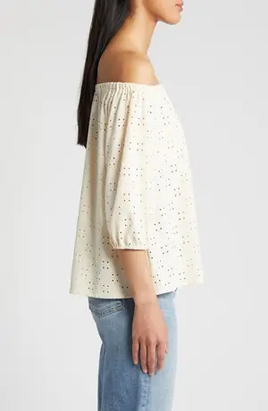 Loveappella Eyelet Off-the-shoulder Top - Cream