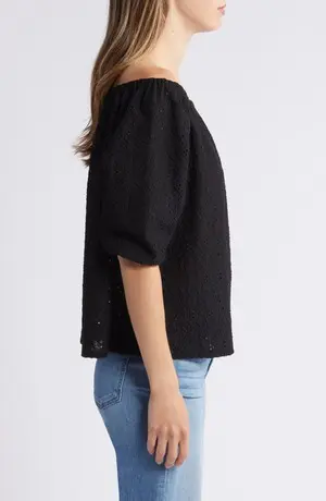Loveappella Off The Shoulder Eyelet Top - Black