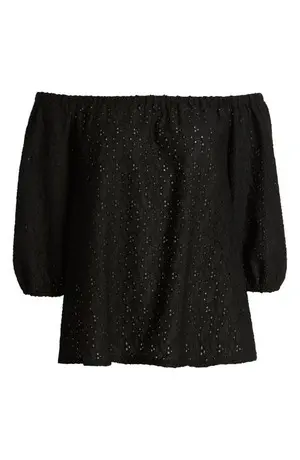 Loveappella Off The Shoulder Eyelet Top - Black