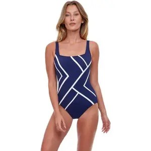 GOTTEX Mirage Square Neck One-piece Swimsuit - Navy White