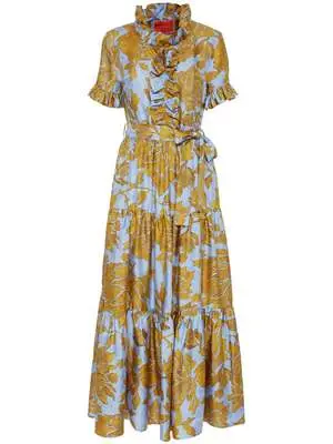 La DoubleJ Ruffle-trim Floral-print Dress - Yellow