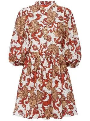 La DoubleJ Botanical-print Poplin Dress - Red