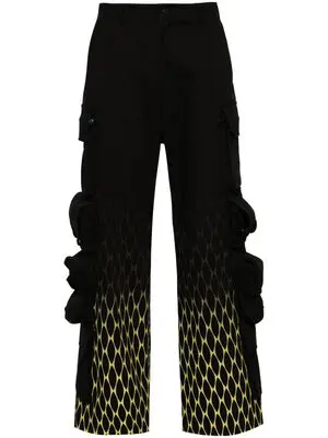 KUSIKOHC Geometric-print Cotton Cargo Trousers
