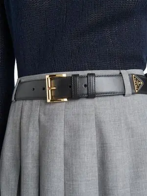 Prada Triangle-logo Leather Belt - Black